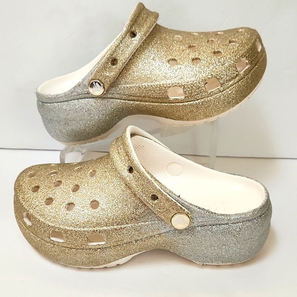 CROCS | Shoes | Crocs Classic Platform Glitter Clog Gold Silver Glitter Ombre Sz 6w | Poshmark